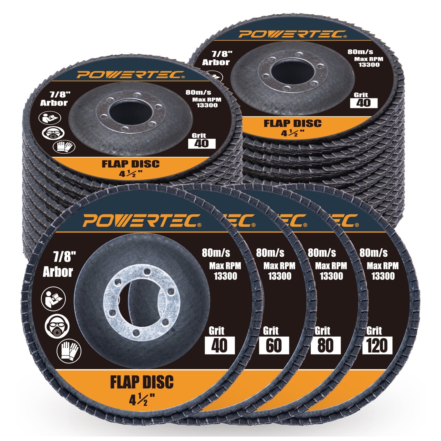 POWERTEC 20PK 4-1/2" Zirconia Flap Discs - 40/60/80/120 Assorted Grits ...