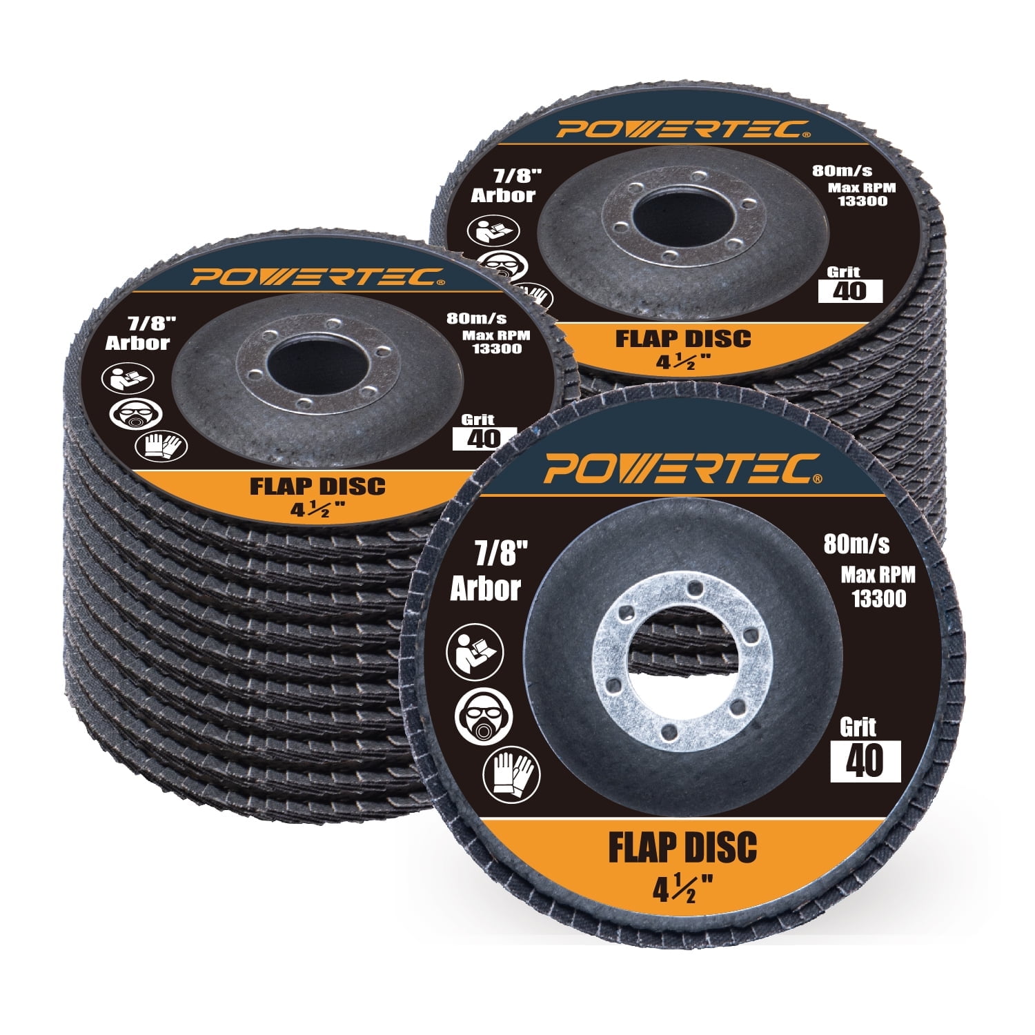 POWERTEC 20PK 4-1/2" Zirconia Flap Discs, 40 Grits for Angle Grinder, Compatible with DeWalt ...