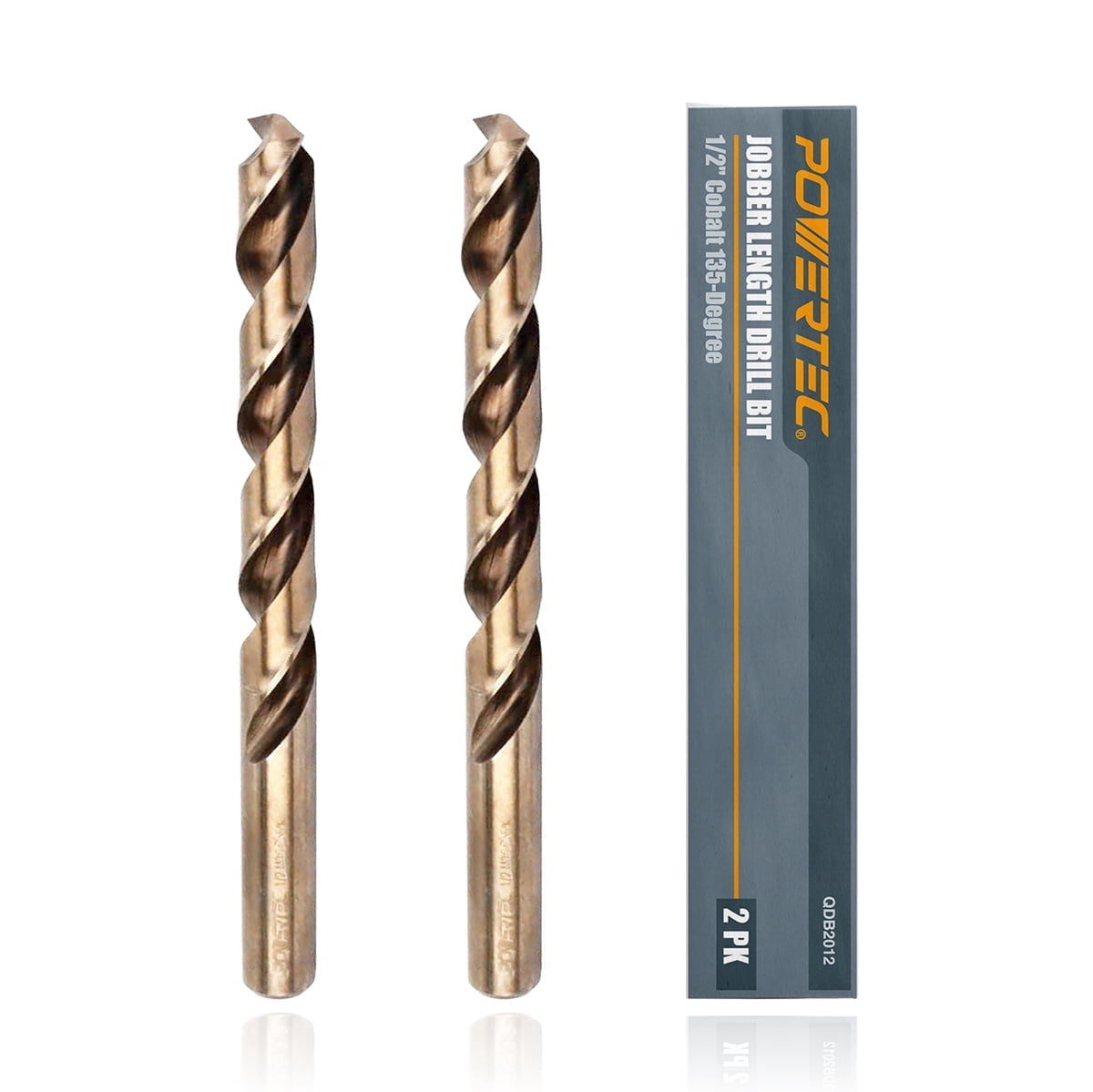 POWERTEC 2PK 1/2 Inch Cobalt Drill Bits, M35 HSS Cobalt Jobber Length ...