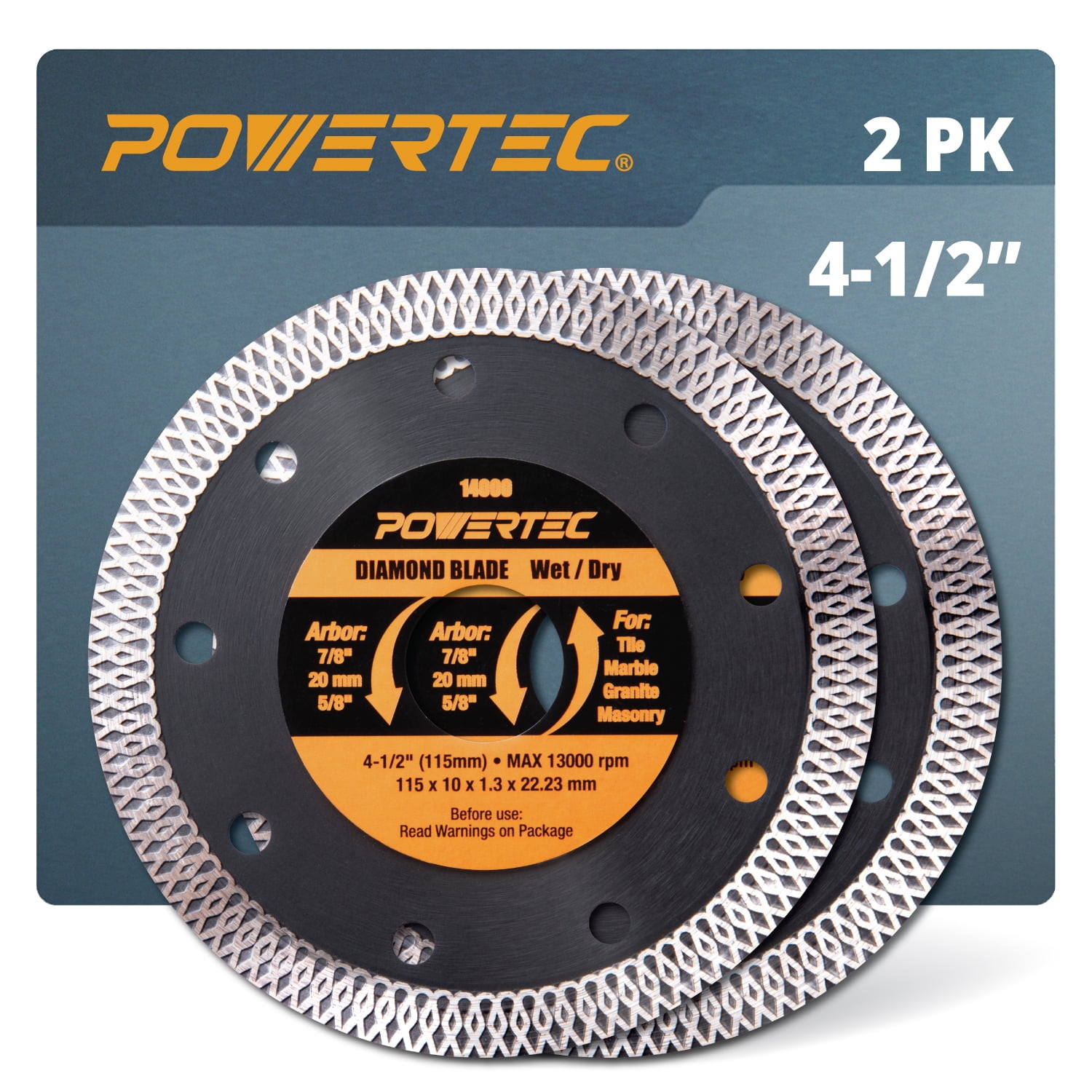 POWERTEC 2PK 4-1/2 Inch Turbo Mesh Rim Diamond Saw Blade for Angle ...