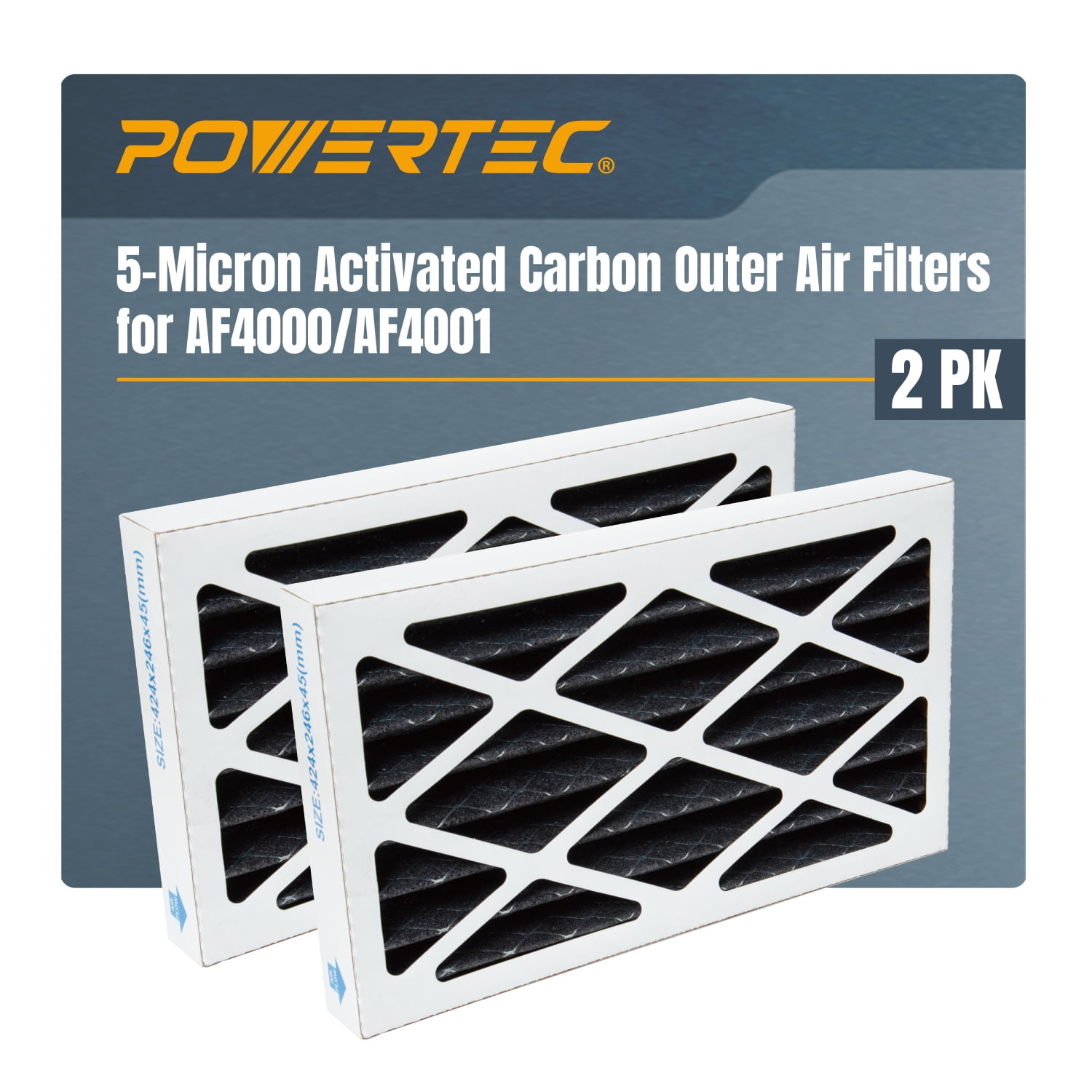 POWERTEC 2PK Activated Carbon Air Filter, 5 Micron Outer Air Filters ...