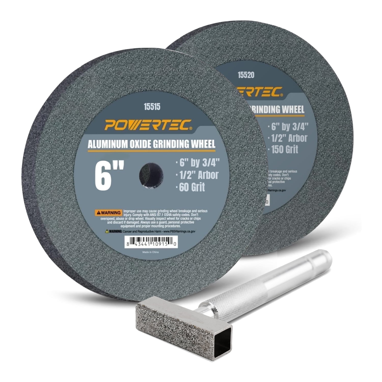POWERTEC 2PK Aluminum Oxide Bench Grinding Wheels 6" x 3/4" with 1/2 ...