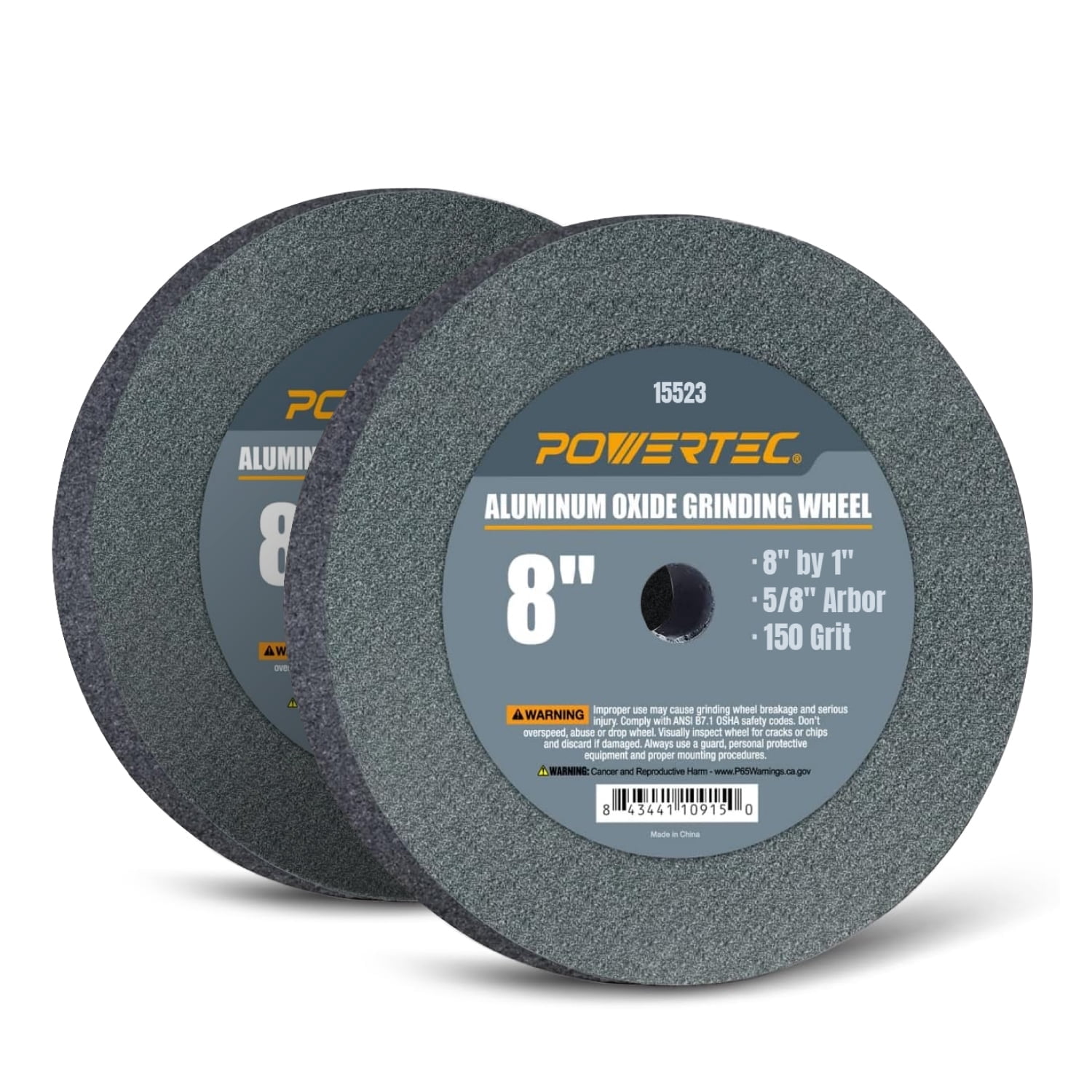 POWERTEC 2PK Bench and Pedestal Grinding Wheels, 8 Inch x 1 Inch, 5/8 ...