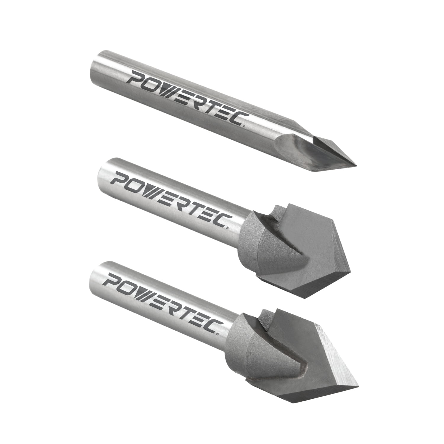 POWERTEC 3-Piece V Groove Router Bit Set (2) 60-Degree (1/4" & 1/2 ...