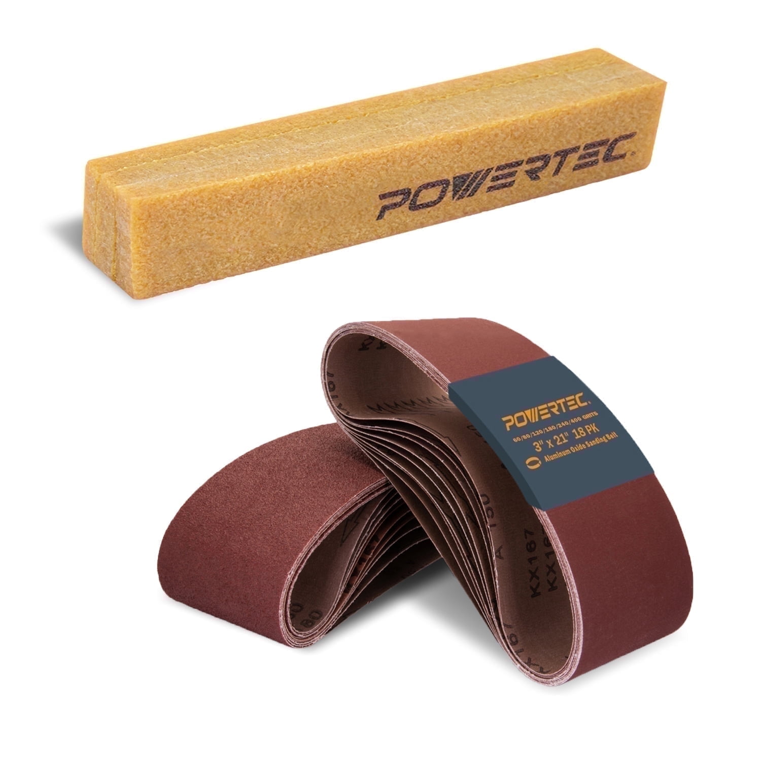 POWERTEC 3 x 21 Inch Sanding Belts and Abrasive Cleaning Stick Set ...