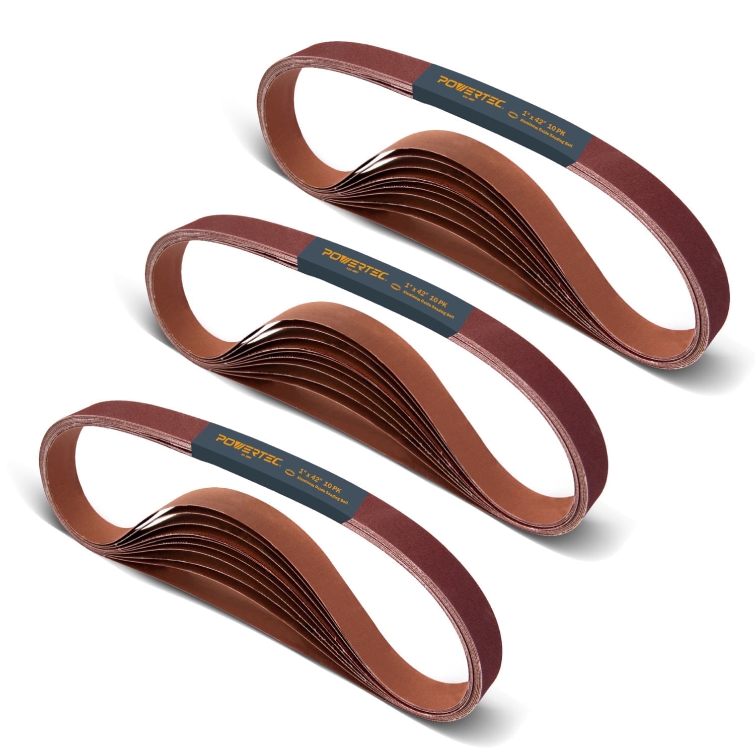 POWERTEC 30PK 1 x 42 Inch Sanding Belts, 10 Each of 80/120/400 Grits ...