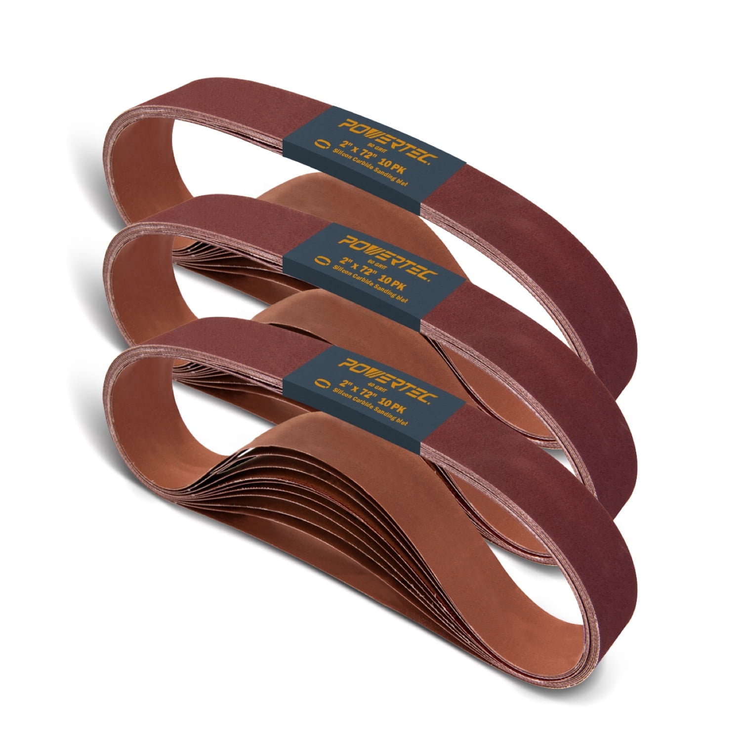 POWERTEC 30PK 2 x 72 Inch Sanding Belts, 10 Each of 40/60/80 Grit ...