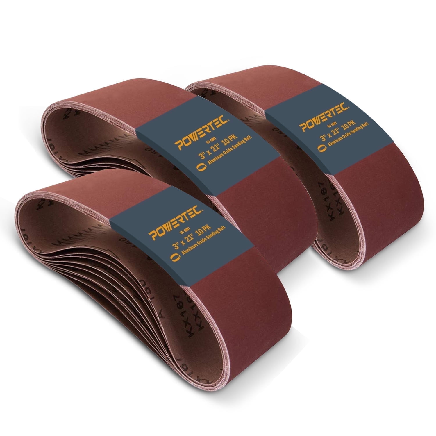 POWERTEC 30PK 3 x 21 Inch Sanding Belts, 10 Each of 40/60/80 Grit ...