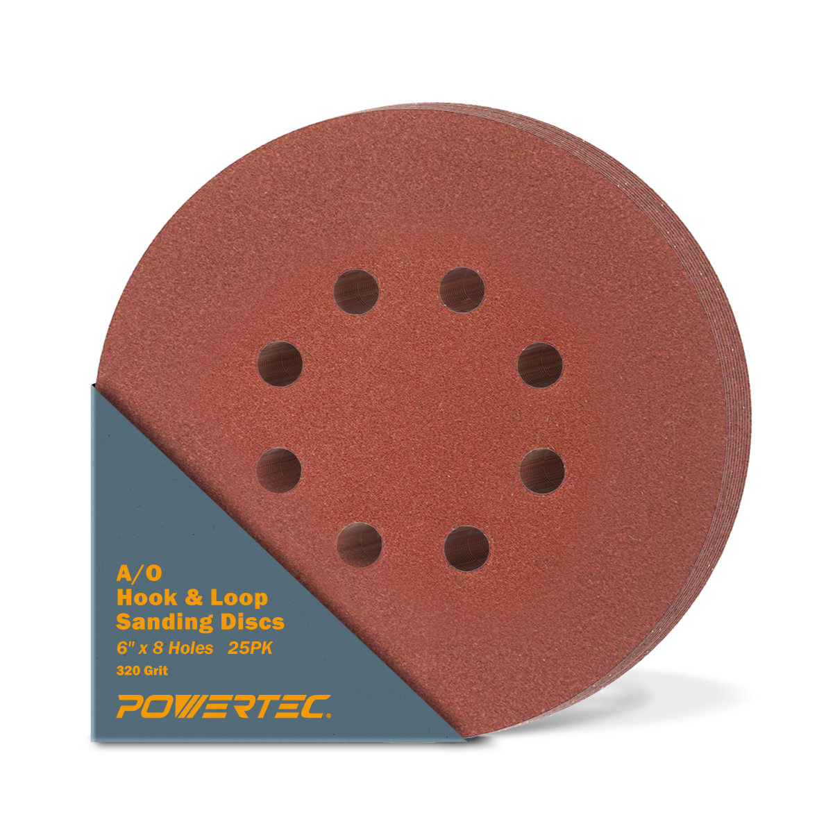 POWERTEC 320 Grit 6 Inch Sanding Disc, 8 Hole Hook and Loop Backing Pad ...