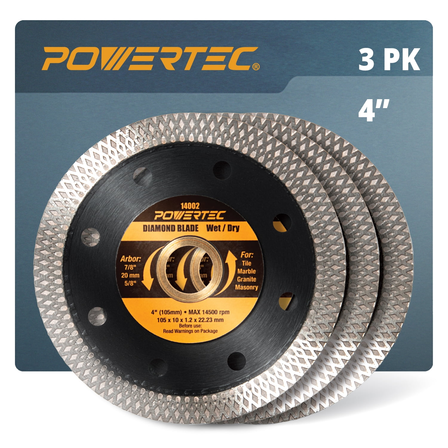 POWERTEC 3PK 4 Inch Diamond Saw Blades for Handheld Tile Saw & Angle ...