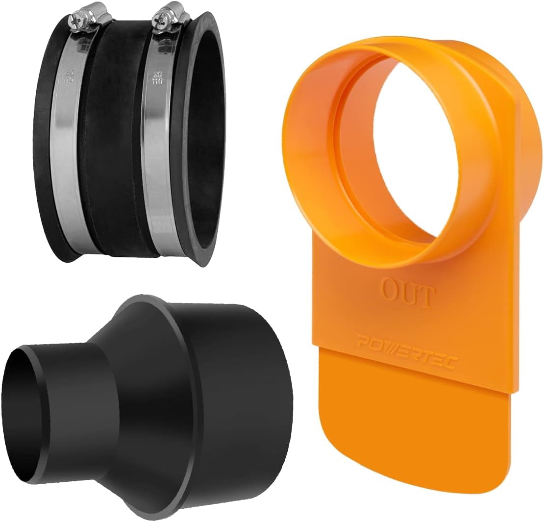 POWERTEC 4" Integrated Blast Gate with 4" Flex Cuff and 4" OD to 2-1/2 ...