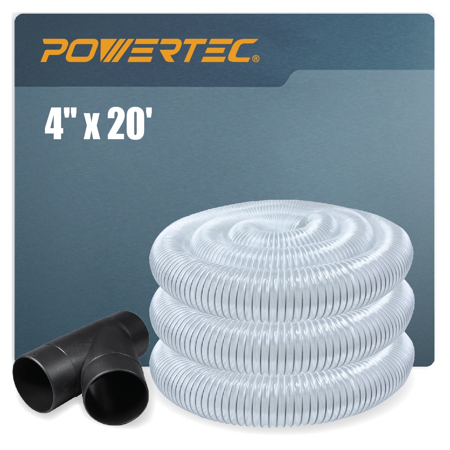 POWERTEC 4" x 20' Dust Collection Hose with Y-Fitting Connector for ...