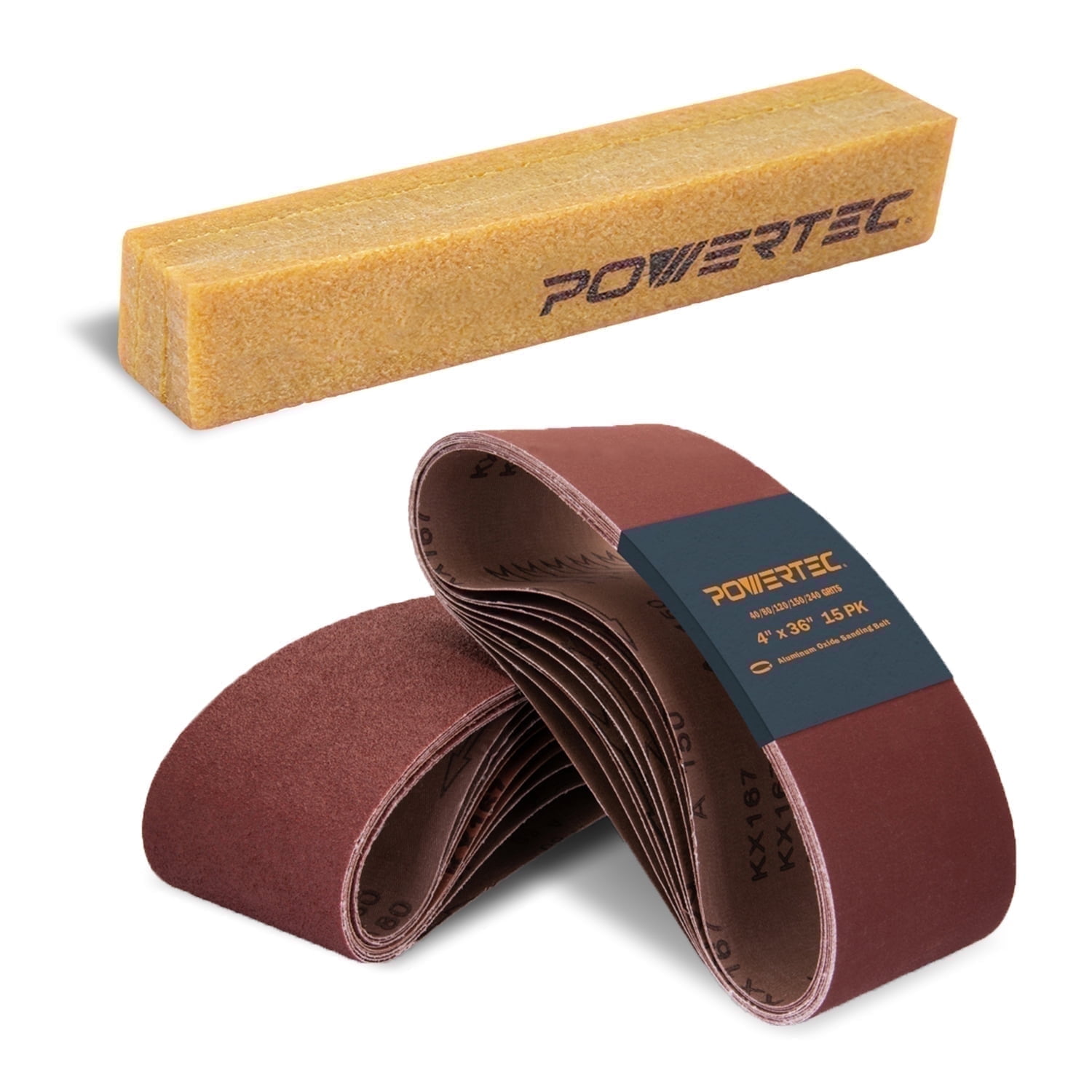 POWERTEC 4 x 36-Inch Sanding Belts and Abrasive Cleaning Stick Set, 3 ...