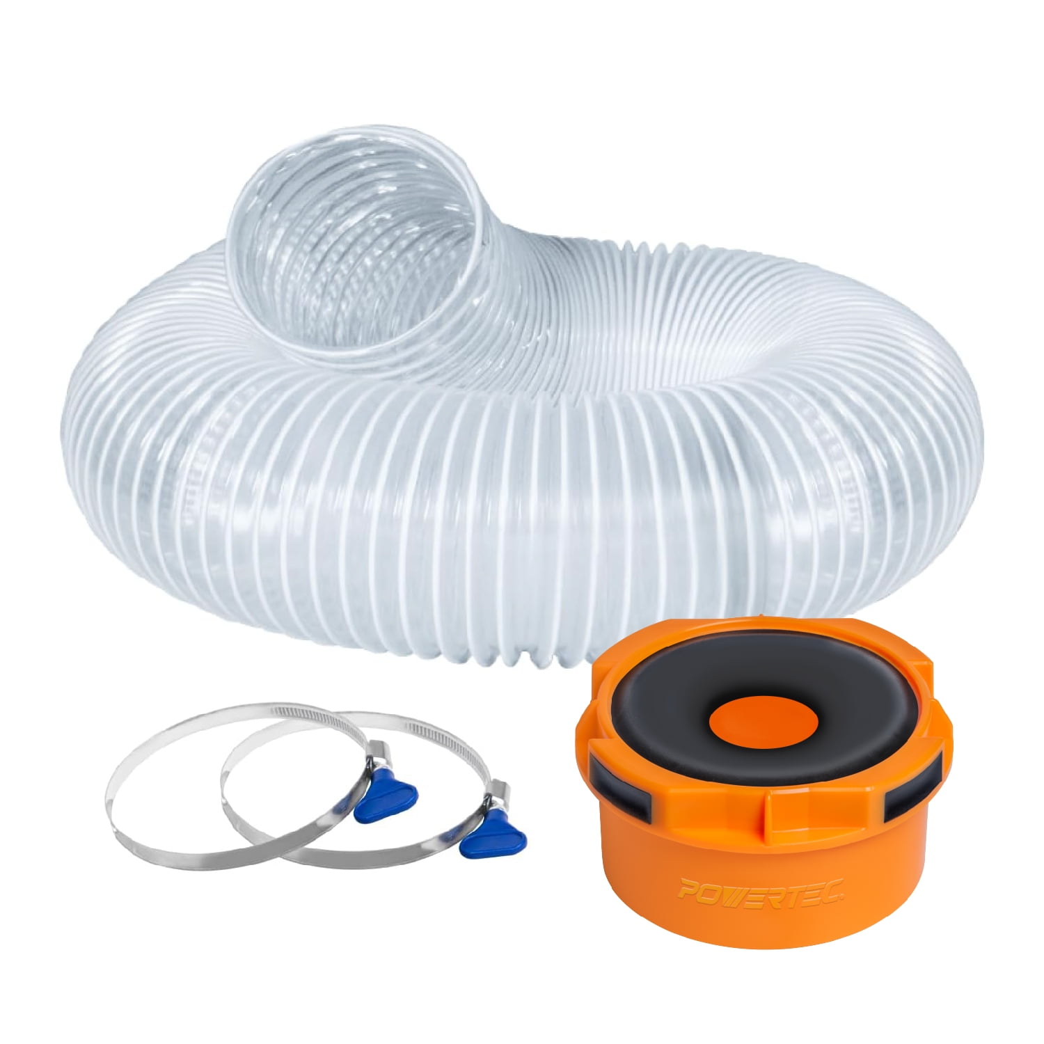 POWERTEC 4" x 5' Dust Collection Hose with 2pcs Key Hose Clamps and ...