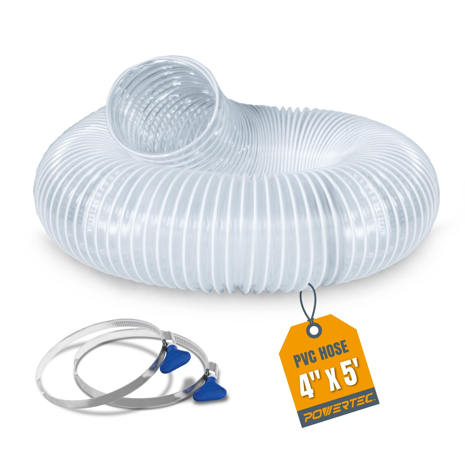 POWERTEC 4" x 5' Dust Collection Hose with 2pcs Key Hose Clamps for ...