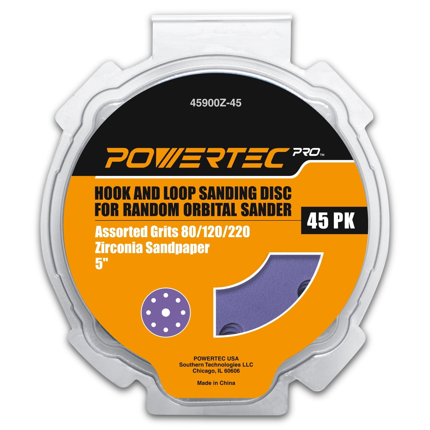 POWERTEC 45PK PRO 5 Inch 9 Holes Assorted Sanding Disc, 80/120/220 Grit ...