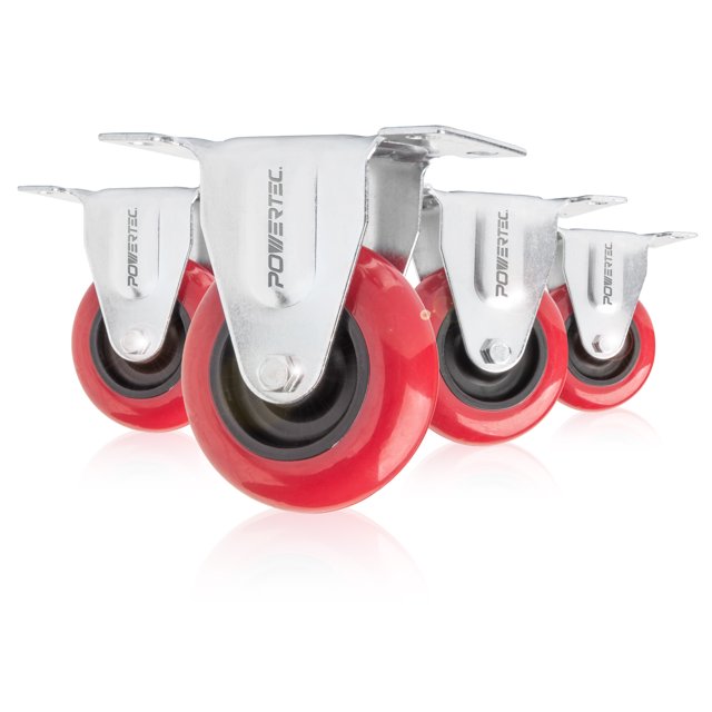 POWERTEC 4PK 3 Inch Fixed Caster Wheels with 640 lbs Loads, Heavy Duty ...