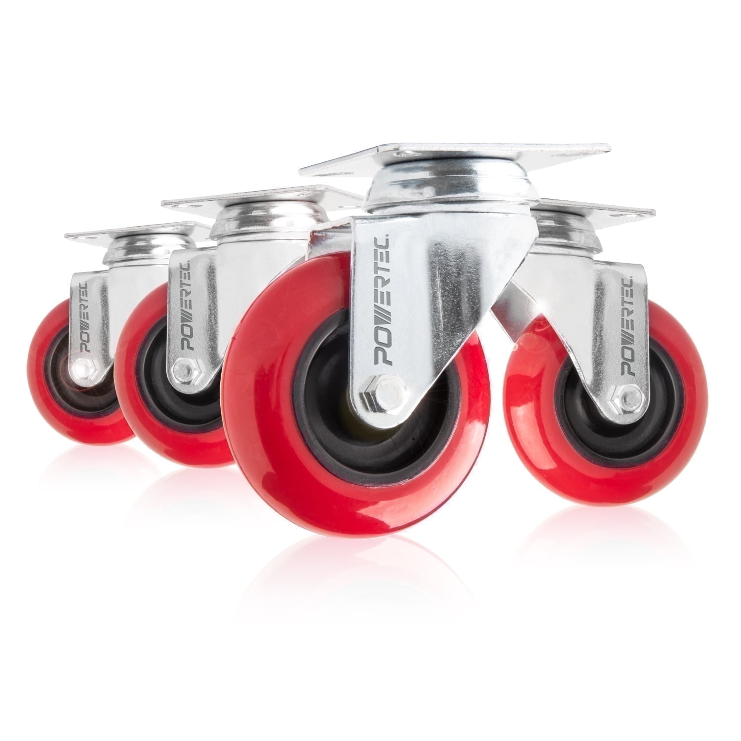 POWERTEC 4PK 3 Inch Heavy Duty Swivel Plate Caster Wheels with 640lbs ...