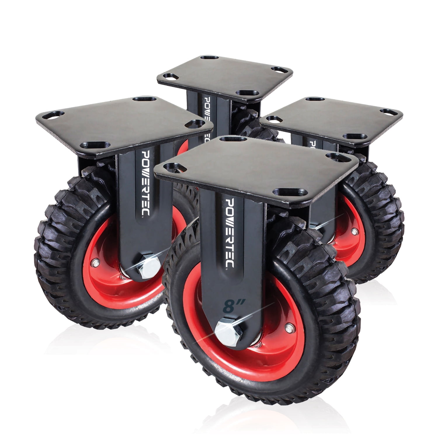 POWERTEC 4PK 8 Inch Caster Wheels, Heavy Duty Fixed Plate Casters with ...