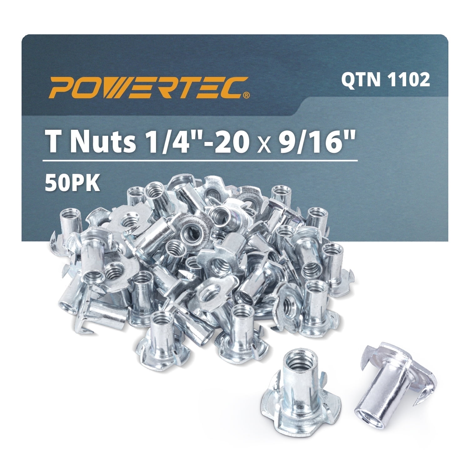 POWERTEC 50PK 1/4-20 T Nuts | 4 Pronged Tee Nuts for Bolts and Stem Caster Wheels, Threaded ...