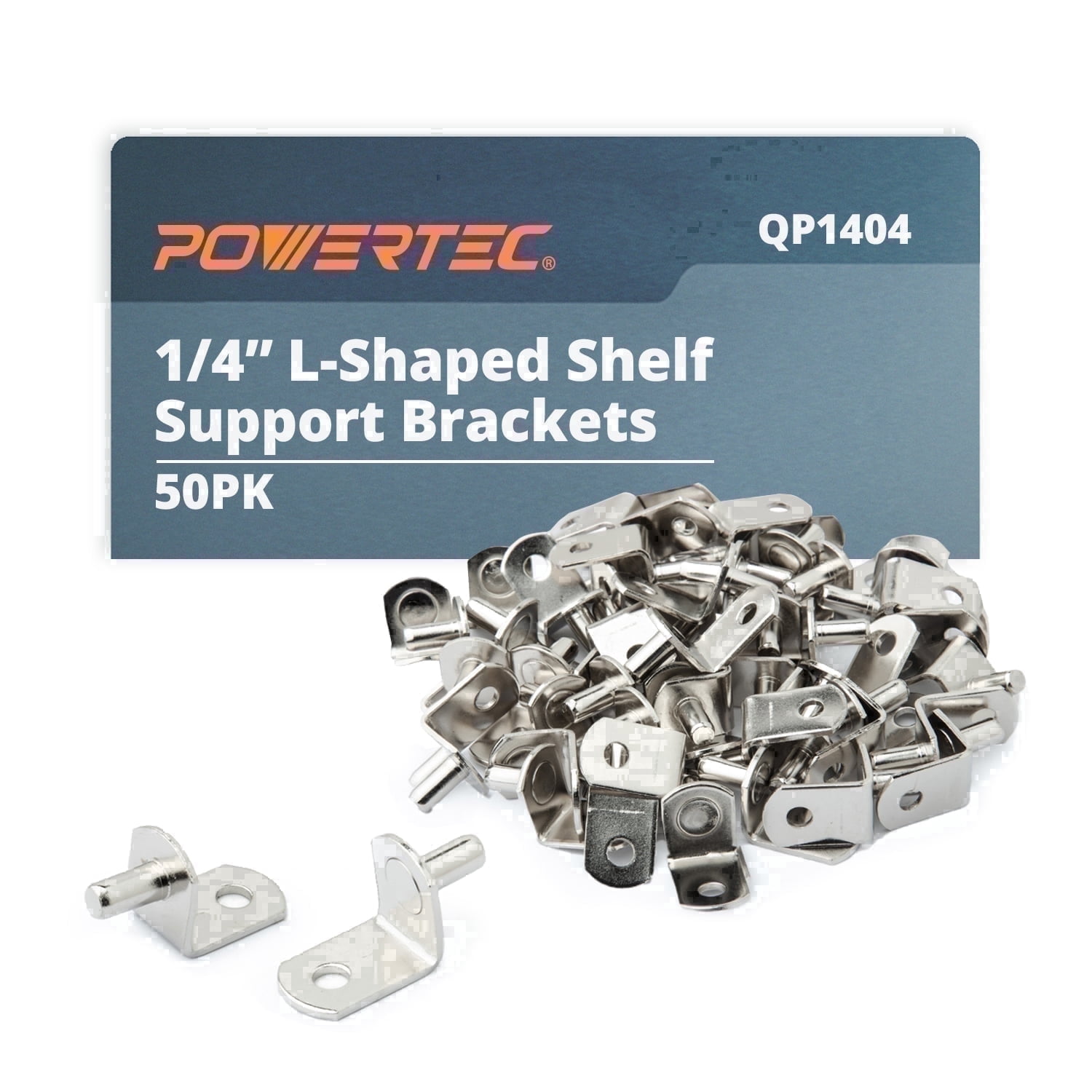 POWERTEC 50PK 1/4 Inch L-Shaped Support Bracket with Hole, Nickle ...