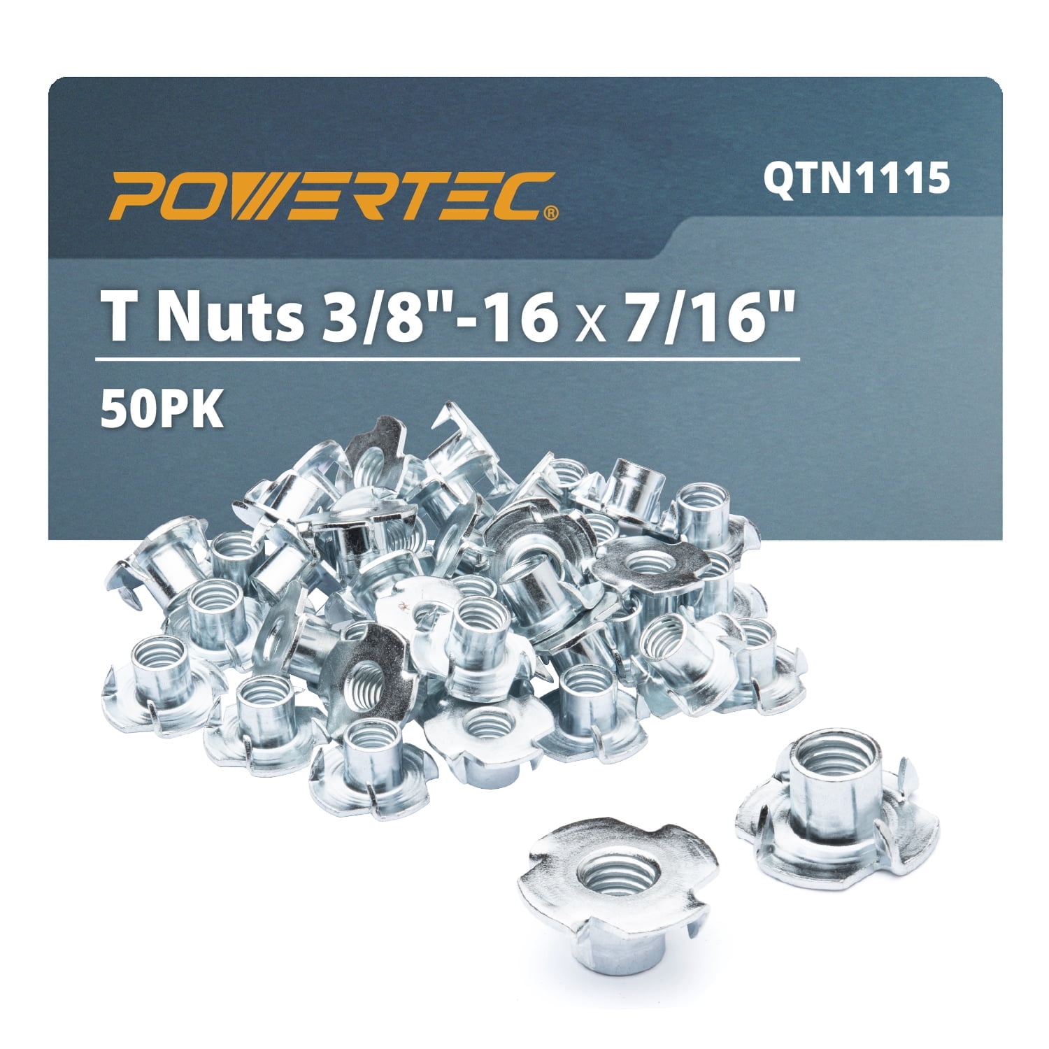 POWERTEC 50PK 3/8-16 T Nuts, 4 Pronged Tee Nuts for Bolts and Stem ...
