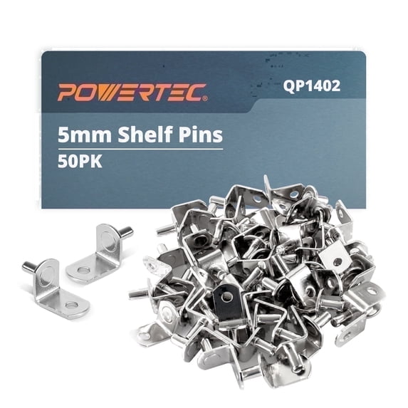 POWERTEC, Shelf Support Pegs, 50pk 5mm L-Shaped, Nickel Plated ...