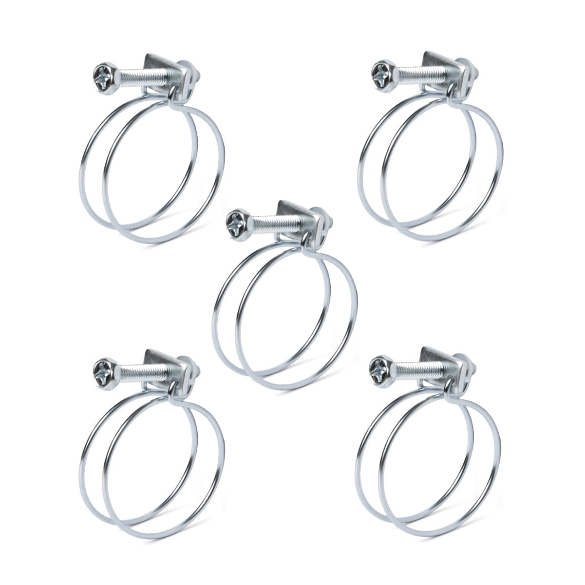 POWERTEC 5PK 1-1/2 Inch Double Wire Hose Clamp with bolt, Adjustable ...