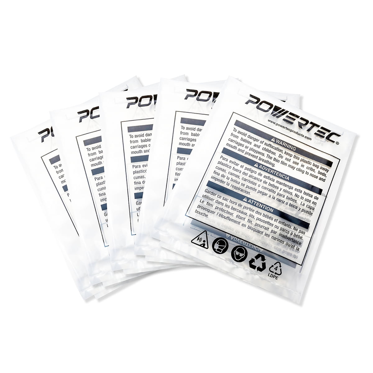 POWERTEC 5PK Clear Plastic Dust Collection Bag, 19 Inch Dia x 33-Inch ...