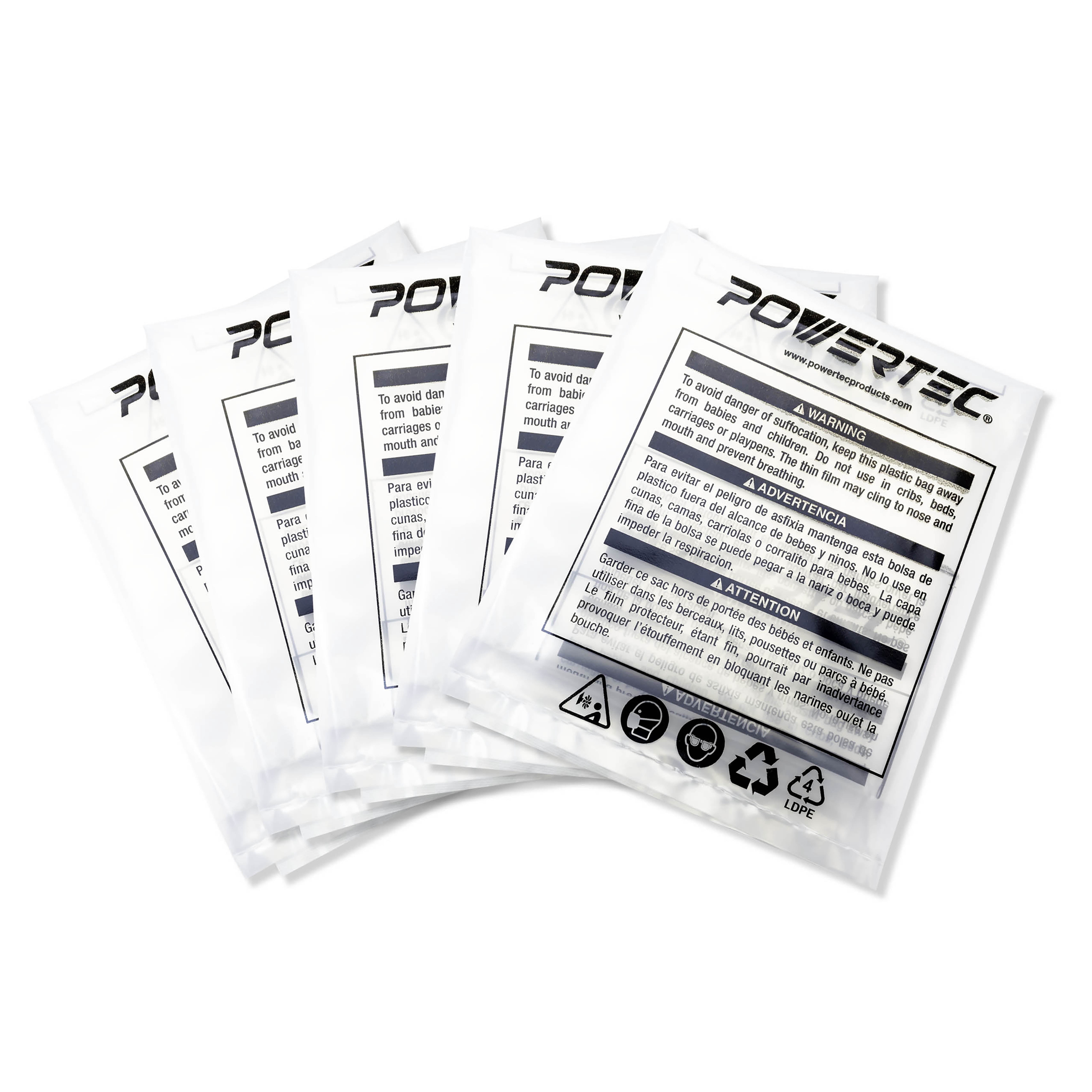 POWERTEC 5PK Clear Plastic Dust Collection Bags, 20-Inch x 43-Inch Dust ...