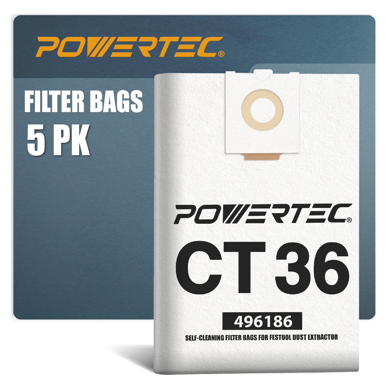 POWERTEC 5PK Shop Vacuum Bags for Festool CT 36 Dust Extractor ...