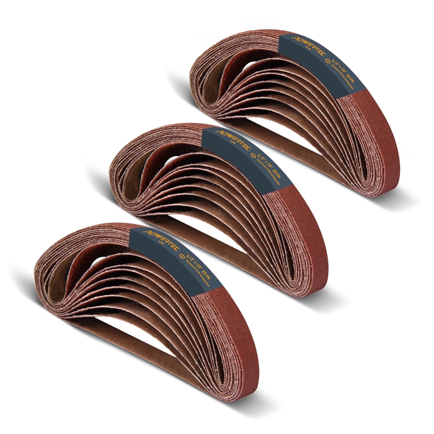 POWERTEC 60PK 1/2 x 18 Inch Sanding Belts, 20 Each of 40/80/180 Grits ...