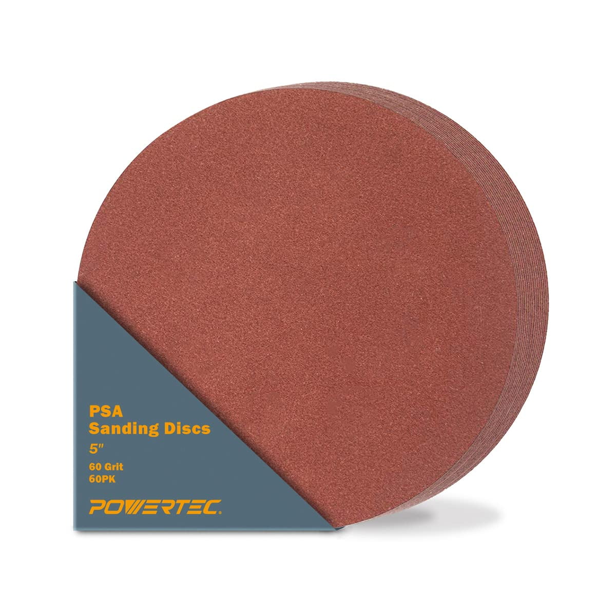 POWERTEC 60PK 5-Inch PSA Sanding Disc, 60 Grit Aluminum Oxide Adhesive ...