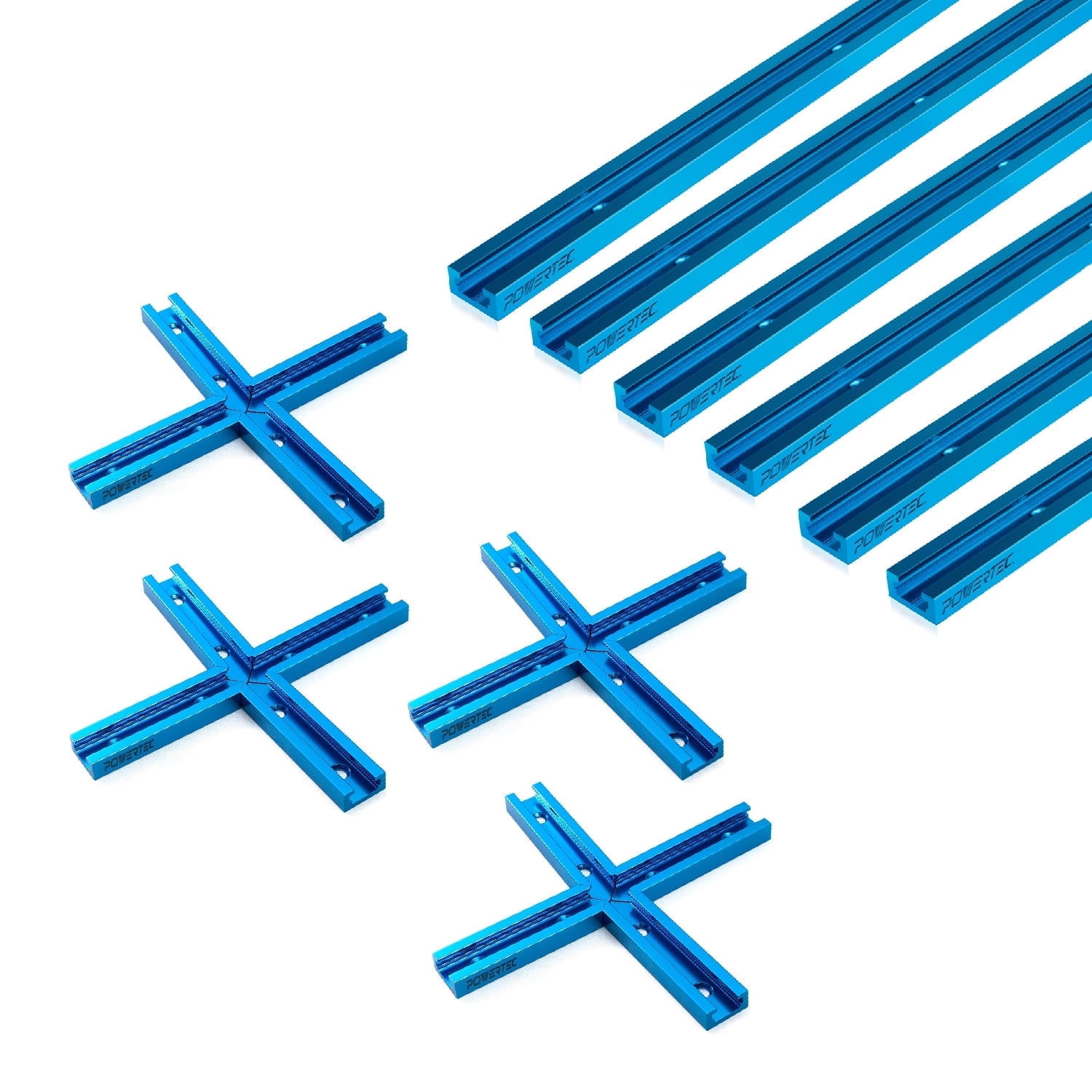 POWERTEC 72064 6 Pack 48" Double-Cut Profile Universal T-Track and 4 Sets 3" T-Track ...