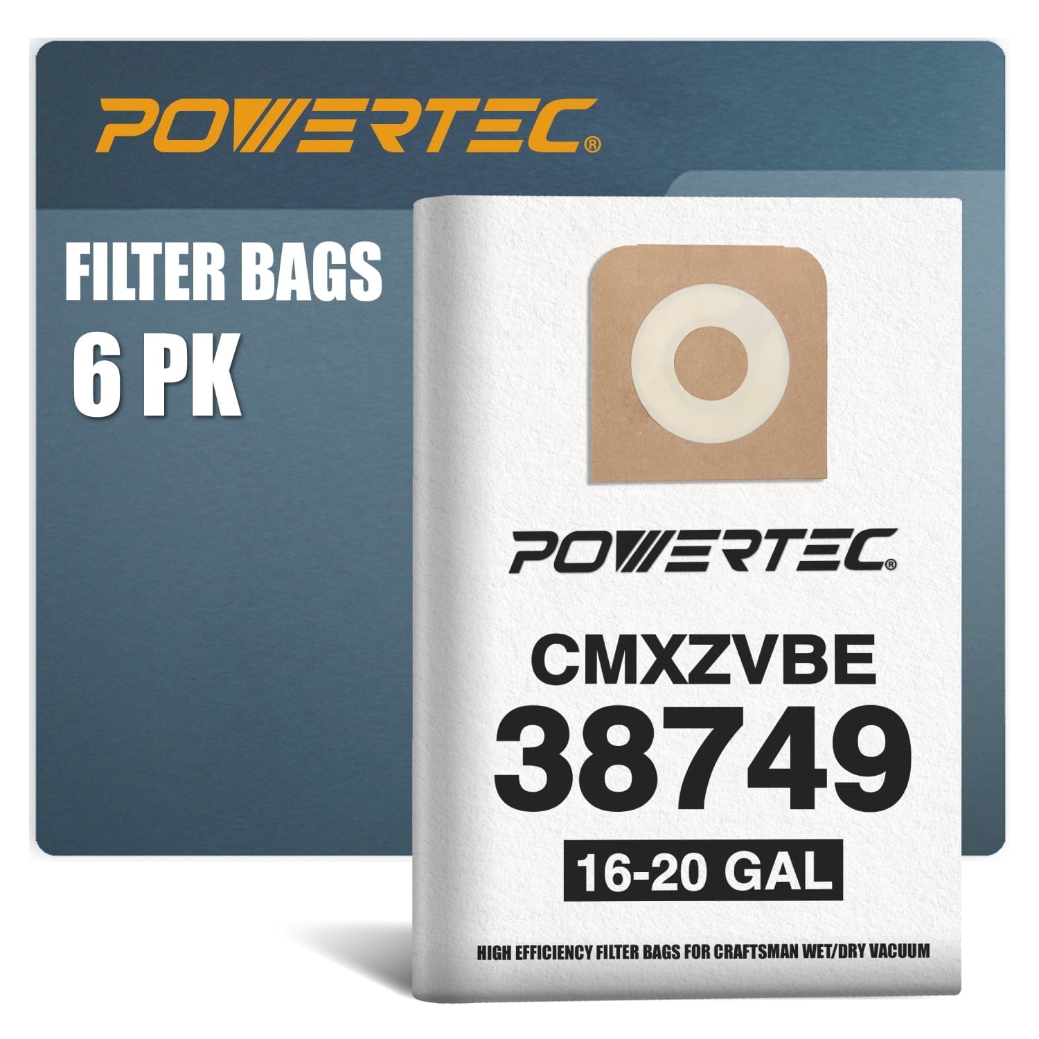 POWERTEC 6PK Shop Vacuum Bags for Craftsman 16 to 20 Gallon Shop Vacuum, Replacement Filter Bags ...