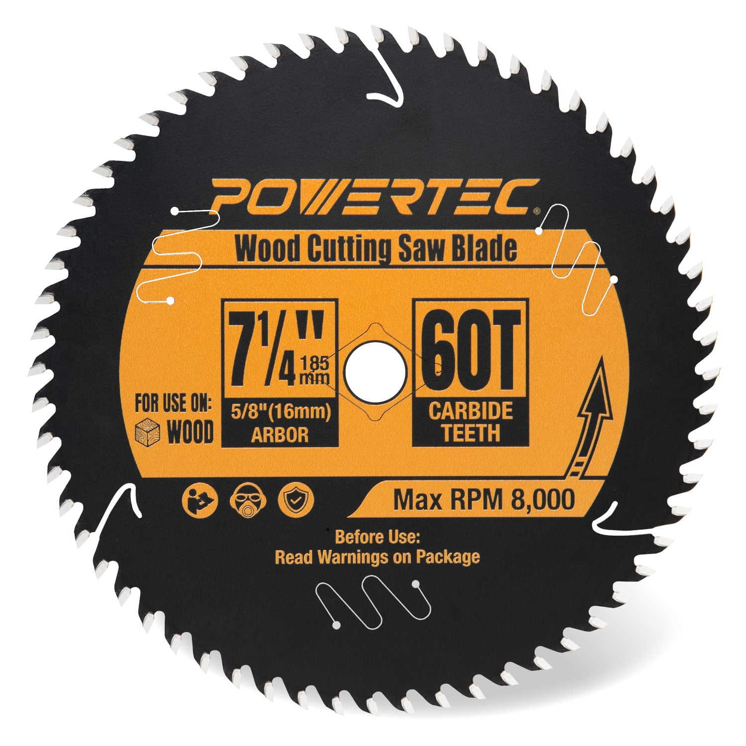 POWERTEC 7-1/4 Inch Circular Saw Blade, 60T, 5/8" Arbor, ATB Carbide ...