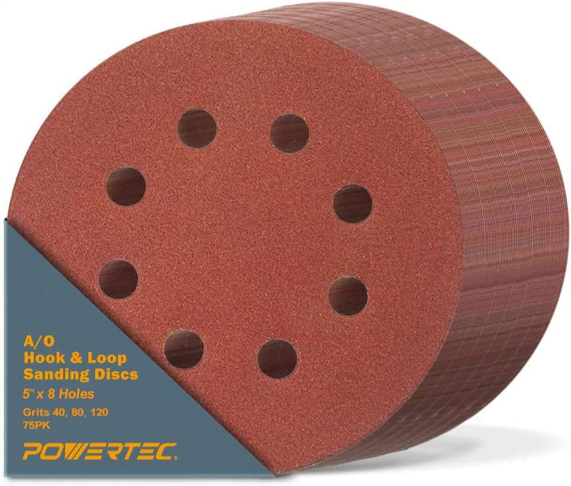 POWERTEC 75PK 5 Inch 8 Hole Hook and Loop Sanding Discs, 40/80/120 ...