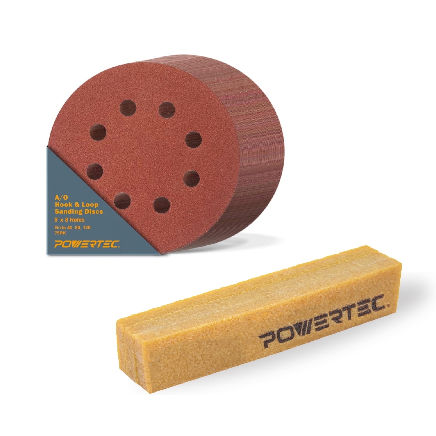 POWERTEC 75PK Assorted 5 Inch 8 Hole Hook and Loop Sanding Discs ...