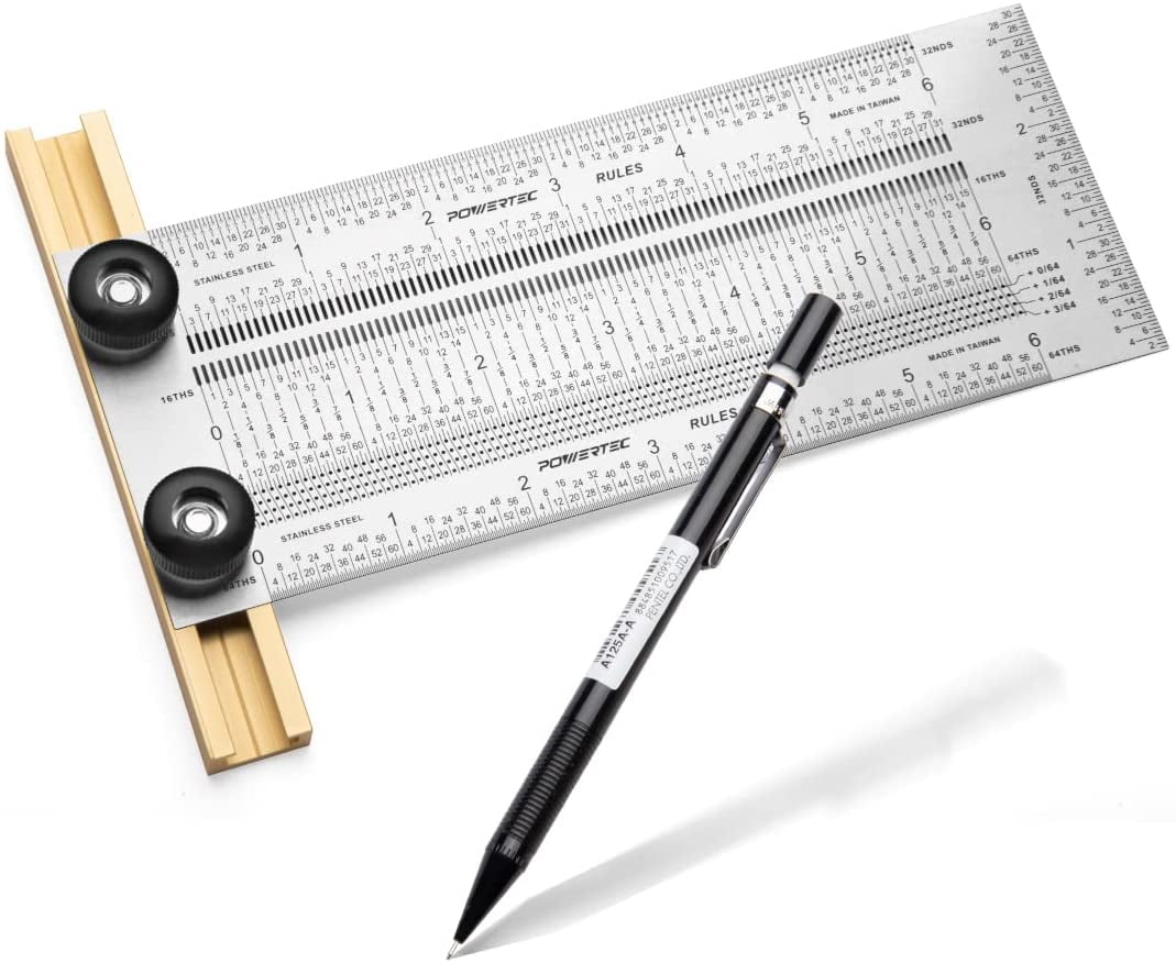 POWERTEC 80027 6-Inch Precision Marking T-Rule with Mechanical Pencil ...