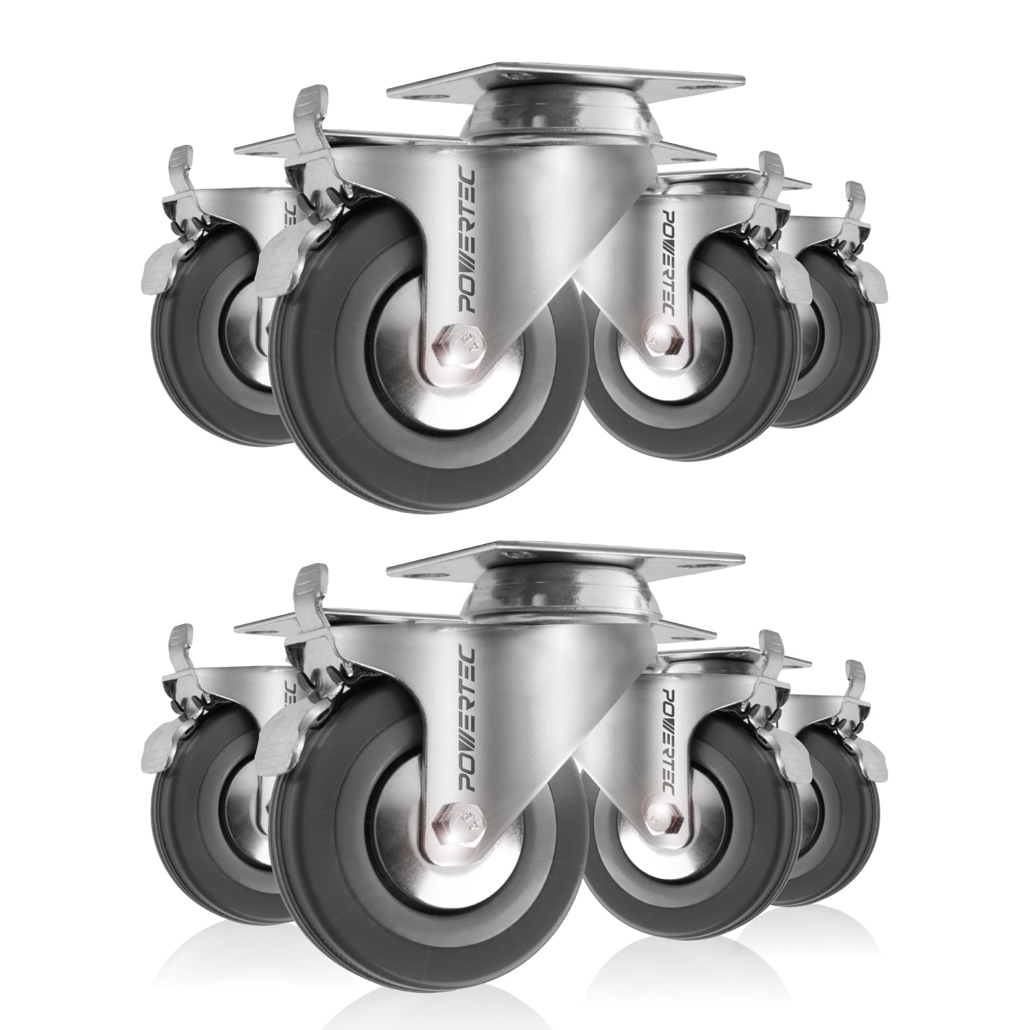 POWERTEC 8PK 3" Swivel Caster Wheels with Brake, 660 lbs Loads (330lbs ...