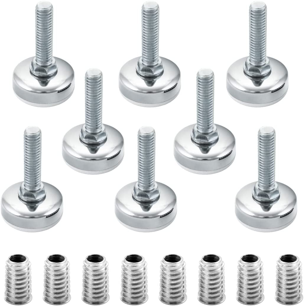POWERTEC 8PK Furniture Leveler, Adjustable Leveling Feet w/ 3/8-16 ...