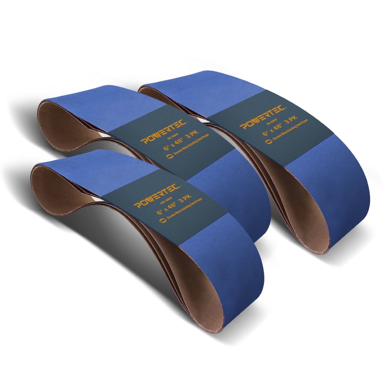 POWERTEC 9PK 6 x 48 Inch Zirconia Sanding Belts, 3 Each of 36/60/120 ...