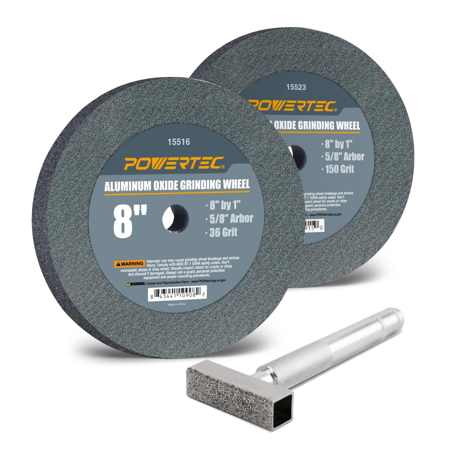 POWERTEC Bench Grinder Wheel + Diamond Wheel Dresser 8 Inch 36 & 150 ...
