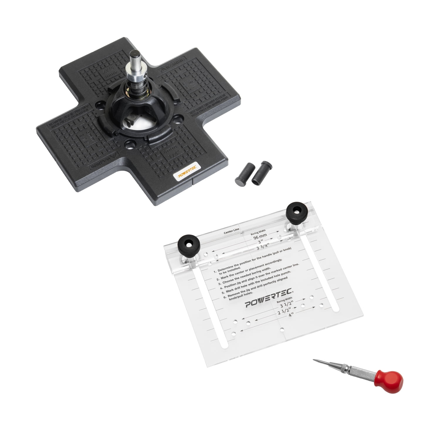 POWERTEC Cabinet Hinge and Hardware Jig Kit, for Installing Pulls, Knobs, Handles on Cabinet and ...