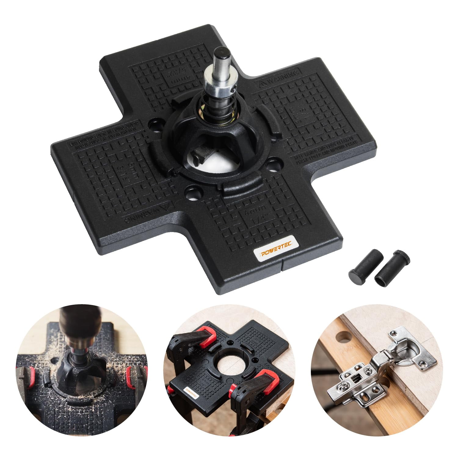 POWERTEC Cabinet Hinge Jig w/ 35mm Forstner Bit, Concealed Hinge Jig for Cabinet Door Mounting ...