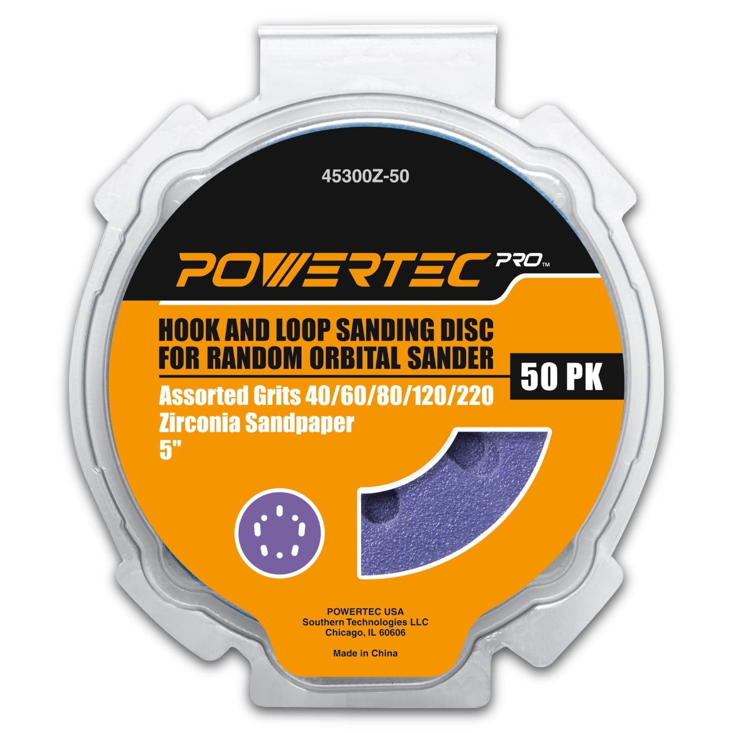 POWERTEC PRO 50PK, 5 Inch Sanding Discs Hook and Loop, 40/60/80/120/220 ...