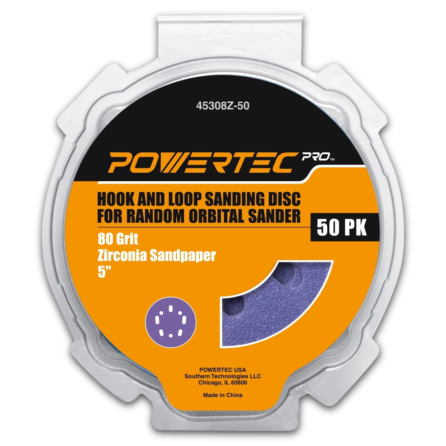 POWERTEC PRO 50PK, 5 Inch Sanding Discs Hook and Loop, 80 Grit ...