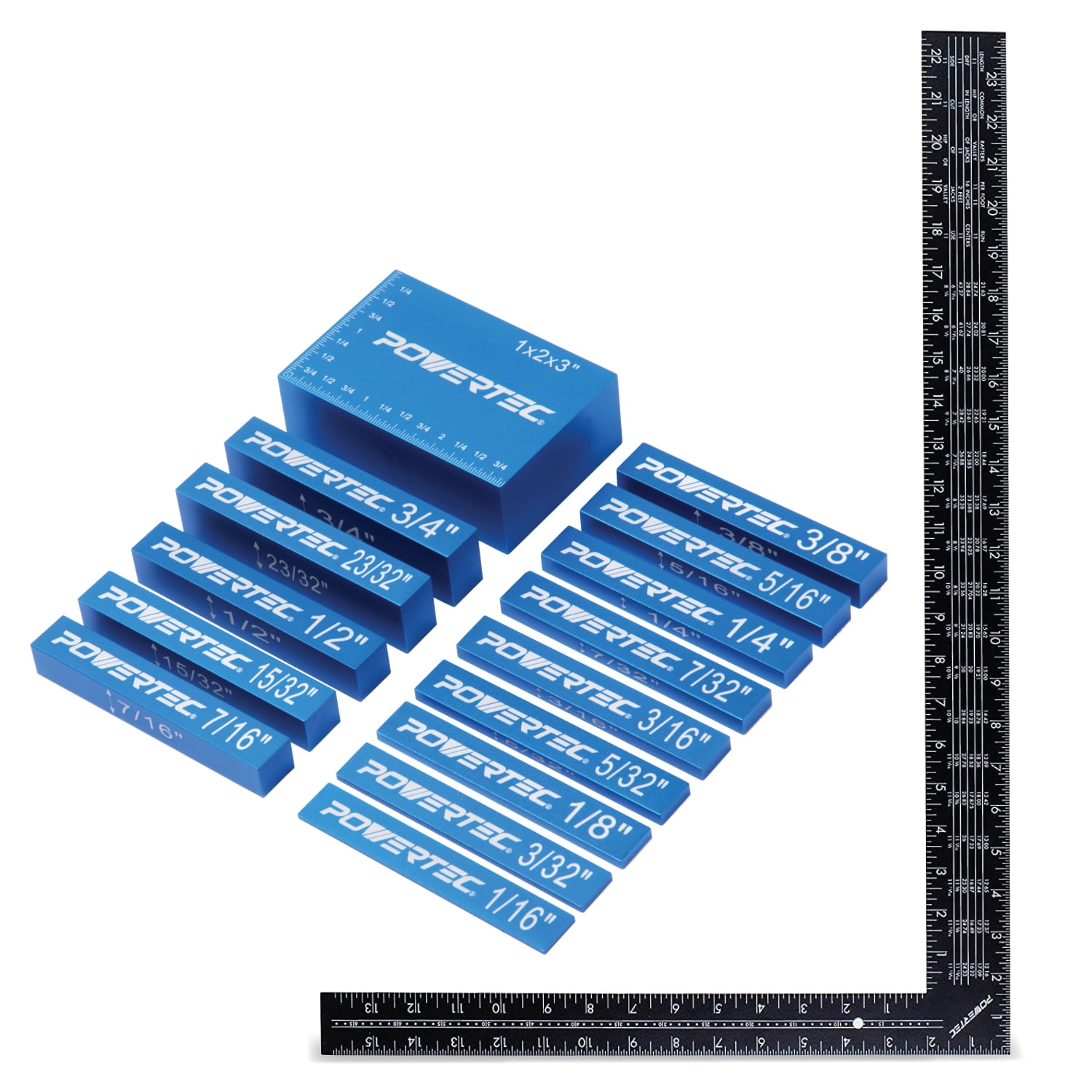 POWERTEC Setup Blocks Height Gauge 15pc Set, Router Table Setup Bars w ...