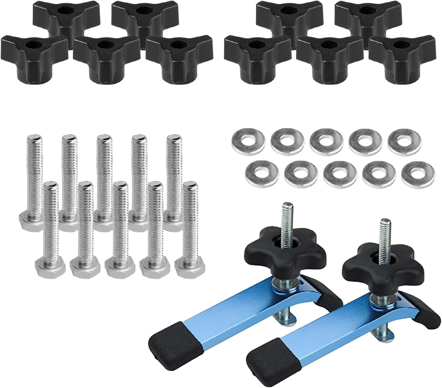 POWERTEC T Track Knob Kit w/Hold Down Clamps, (Set of 10) 1/4-20 x 1-1/ ...