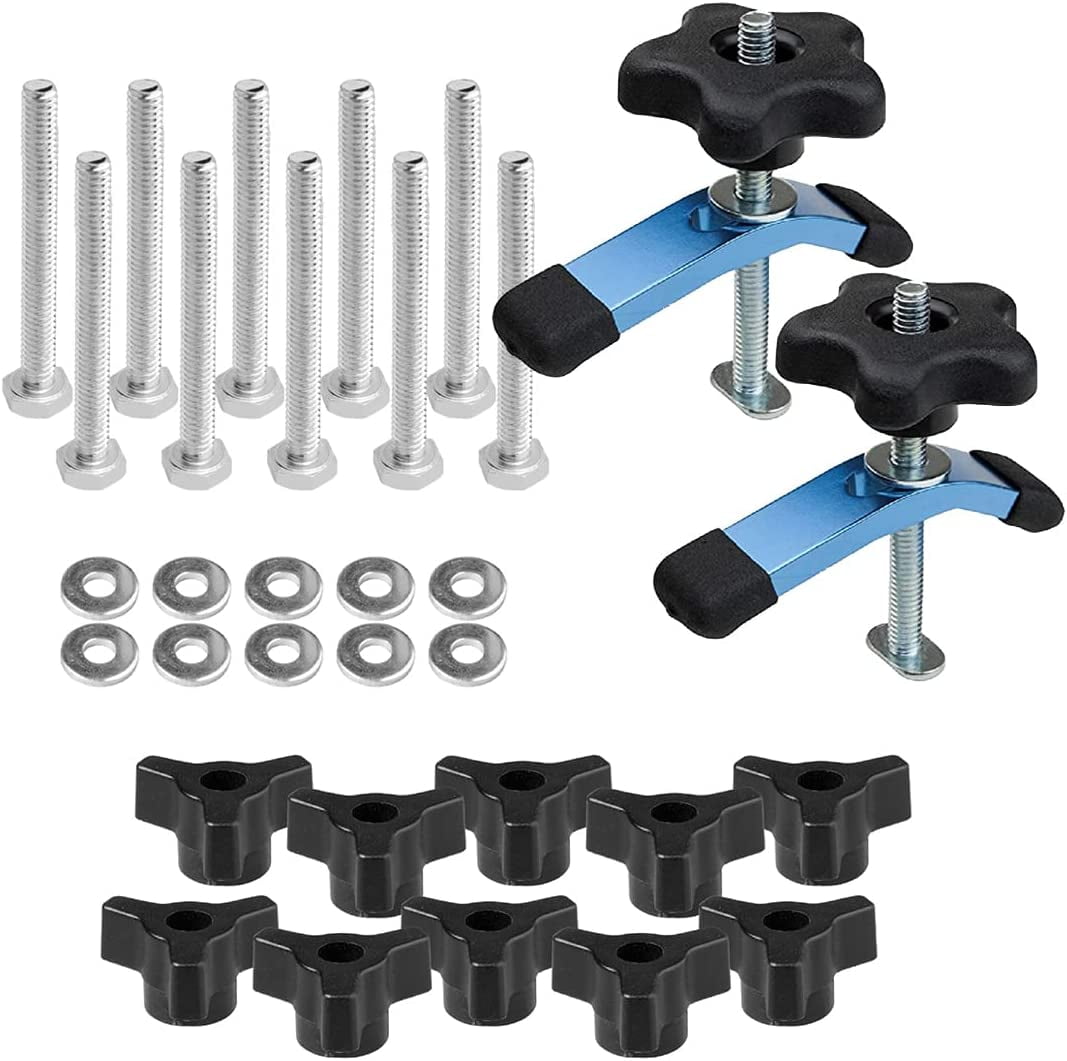 POWERTEC T Track Knob Kit w/Mini Hold Down Clamps, (Set of 10) 1/4-20 x ...